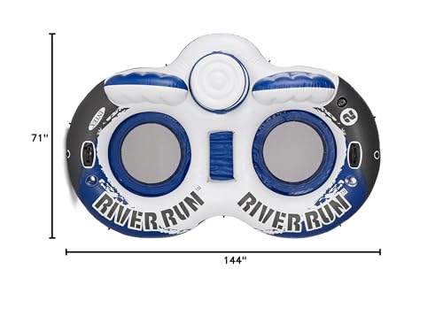 Intex River Run II Inflatable Double Rider Inntertube with Built-in Cooler and Cupholders with River Run I Single Floating Water Rafts (2 Pack)