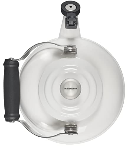 Le Creuset Enamel On Steel Whistling Tea Kettle with Metal Finishes, 1.7 qt., White