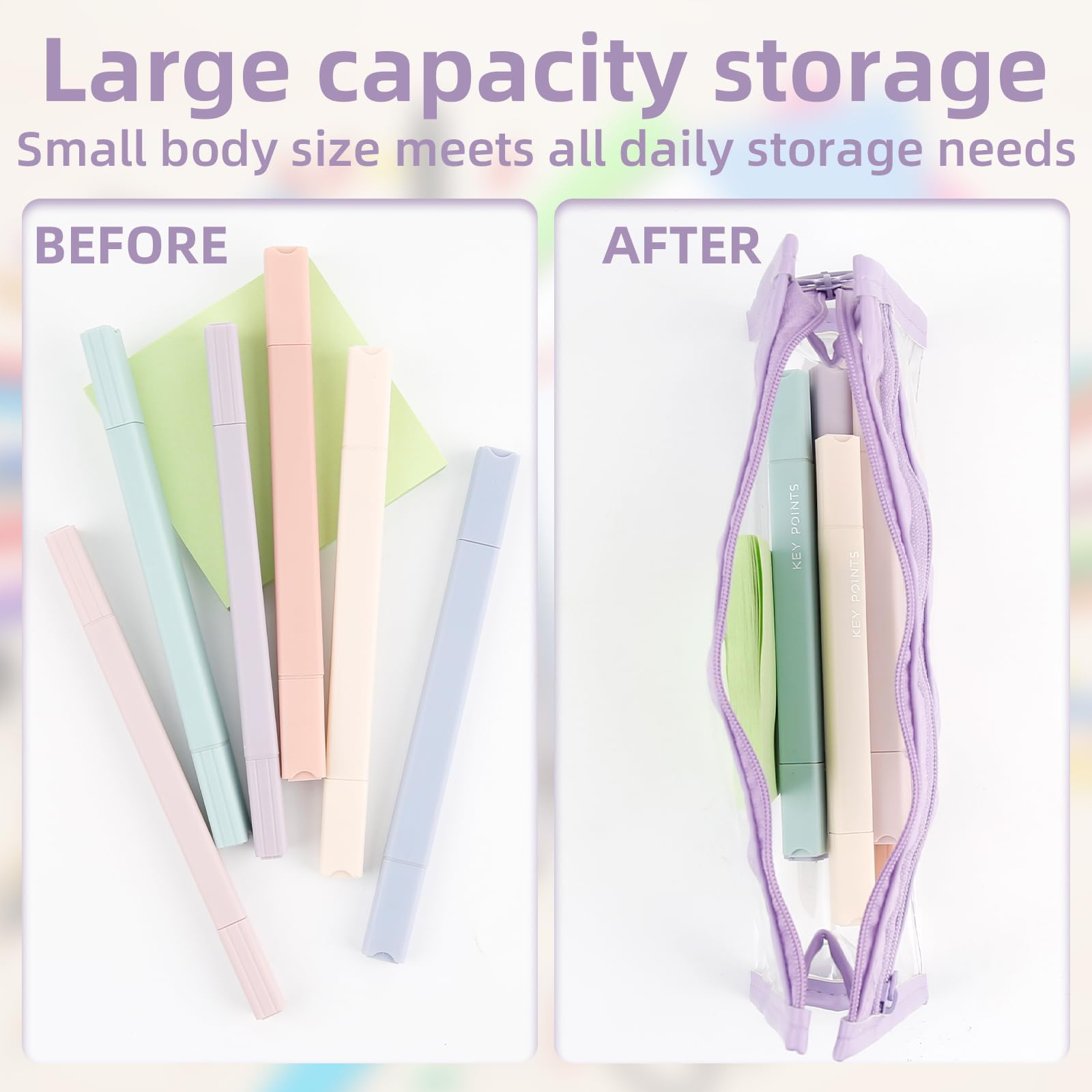 eggigi Clear Pencil Case with Zipper, Makeup Color Pouch, Cosmetics Bag, Multi-Purpose Travel Adult Transparent Stationary Bag, Office Organizer Box for Adluts (Purple)