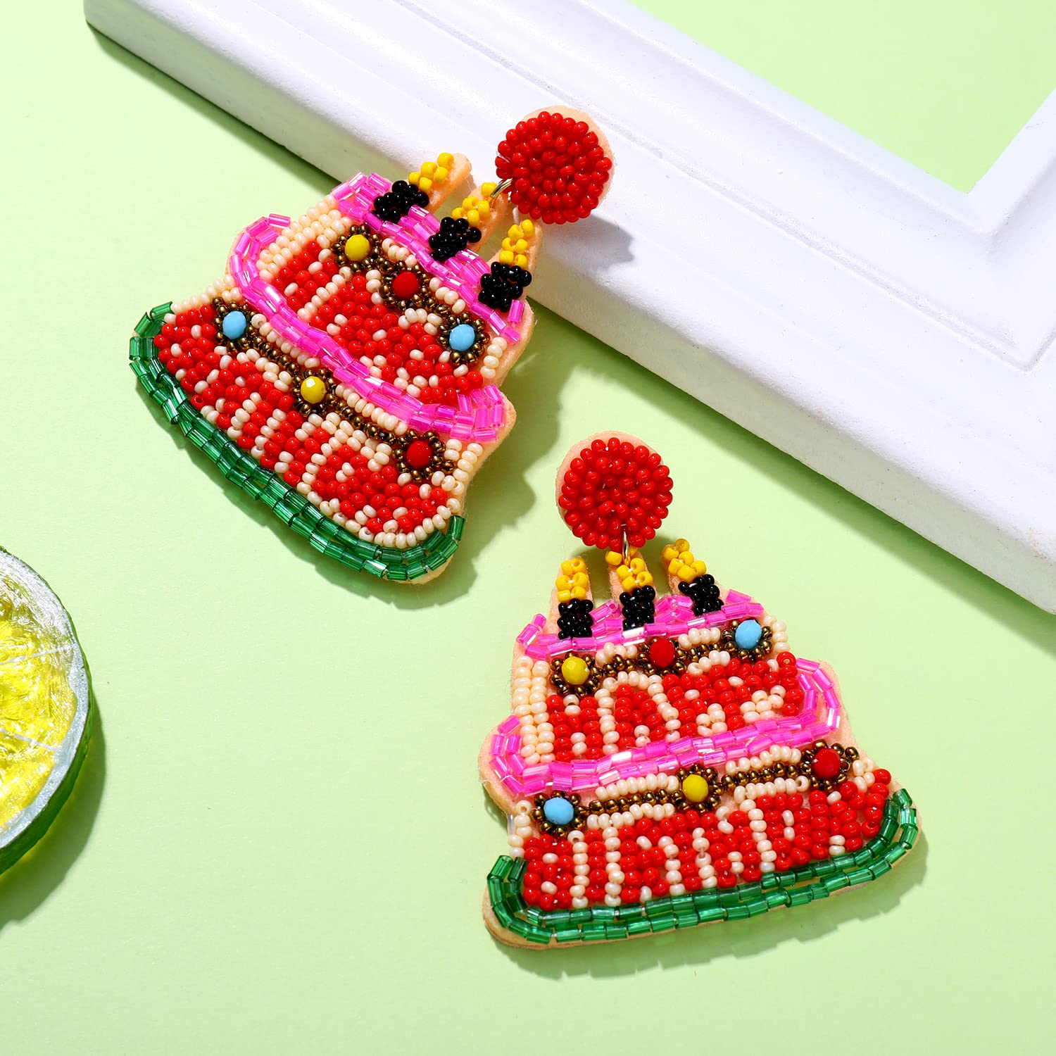 Boderier Beaded Birthday Cake Earrings Statement Colorful Happy Birthday Cake Beaded Earrings Birthday Gift for Women Red