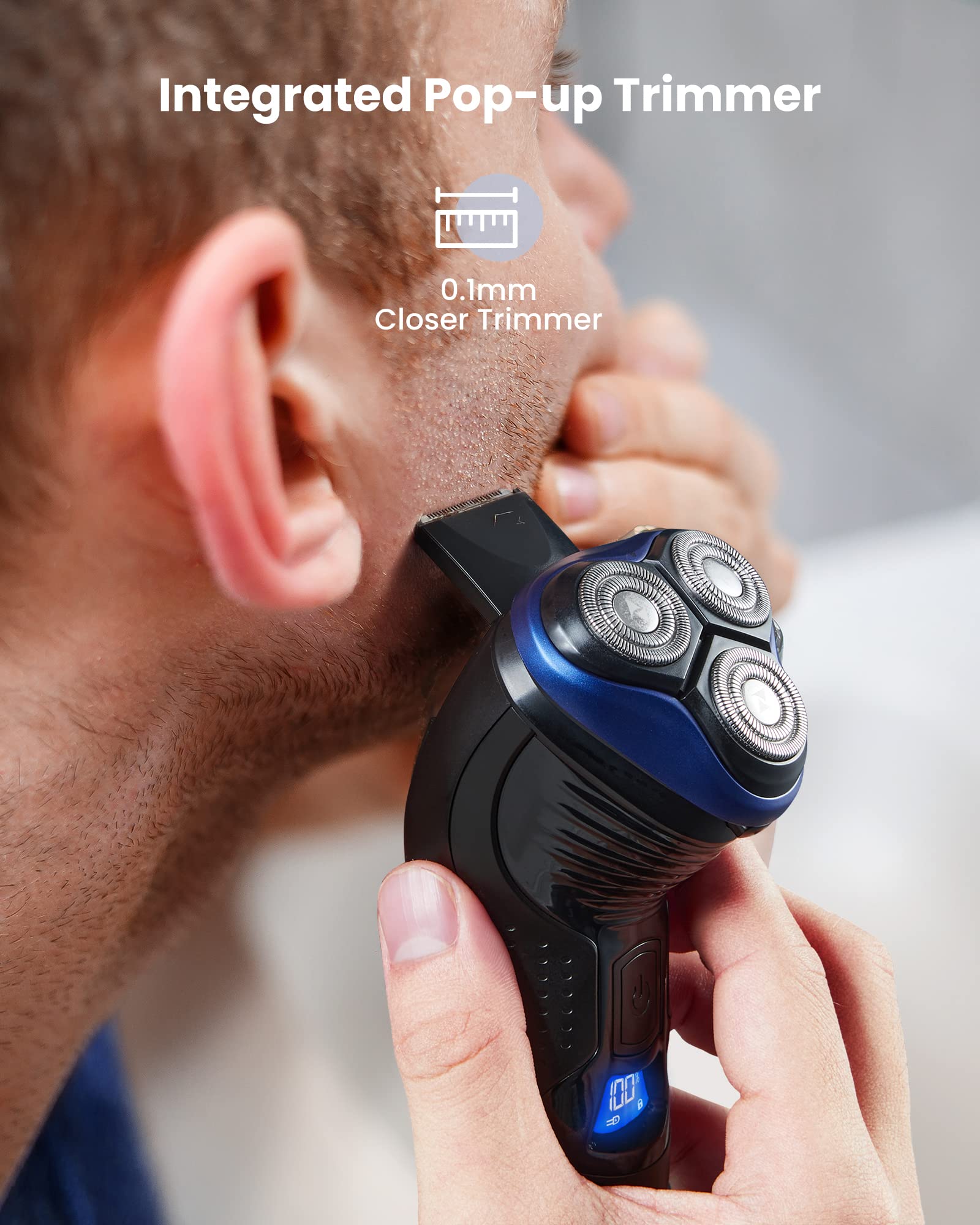 GLAKER Electric Razors for Men, Mens Electric Shaver Razor with Extra Shaver Head Cordless Waterproof Rechargeable, Electric Rotary Shaver with Pop-up Trimmer, LCD Display for Father's Gift