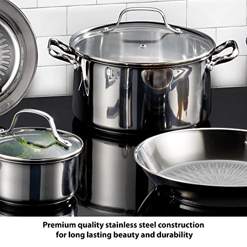 T-fal Performa Stainless Steel Cookware Set 12 Piece Induction Pots and Pans, Dishwasher Safe Silver