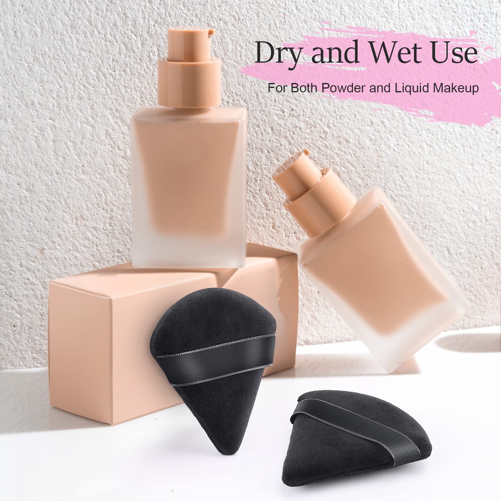 D Powder Puff Triangle Makeup Puffs for Loose Setting Powder Face Body, Foundation Blender Velour, Super Soft Eye Makeup Wedges Beauty Tools 6 PCS