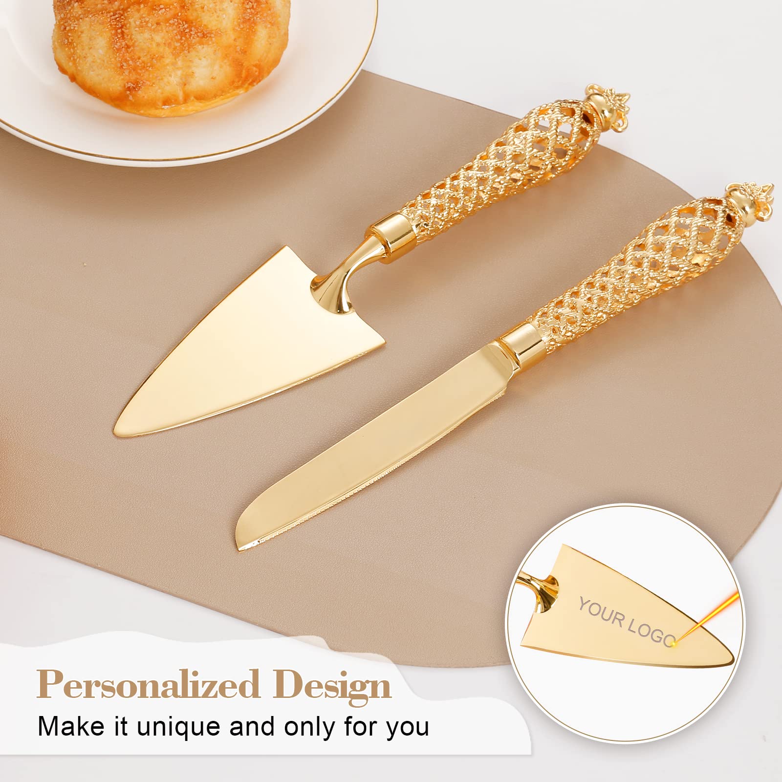 Cake Cutting Set for Wedding, Personalized Gold Cake Knife and Server Set, Custom Cake Serving Set, Engraved Pastry Pie Server Cake Pizza Cutter, Birthday Anniversary Bridal Gift (Cross)
