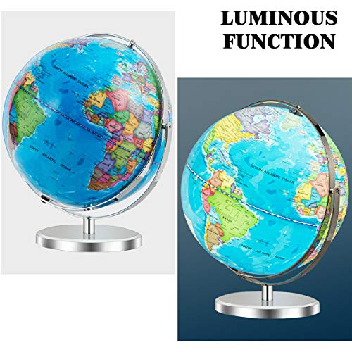 Goplus Desktop World Globe, Educational Geographic World Globe with LED Lights for Students Adults, 720° Rotation Decorative Globe, Easy to Read Labels Over 4000 Locations for Classroom, Office
