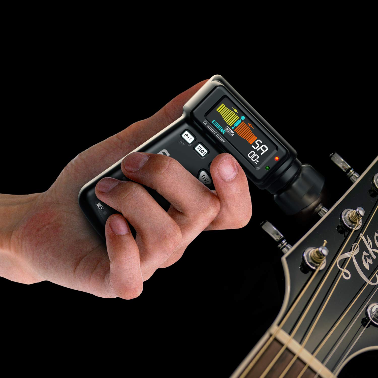 JOWOOM T2 Smart Automatic Guitar & Ukulele Tuner | Fast Acoustic Guitars Auto-Tuner With 180RPM Electric String Winder | Safe & Professional Grade Tuner For Ukuleles | USB Rechargeable Battery | Black