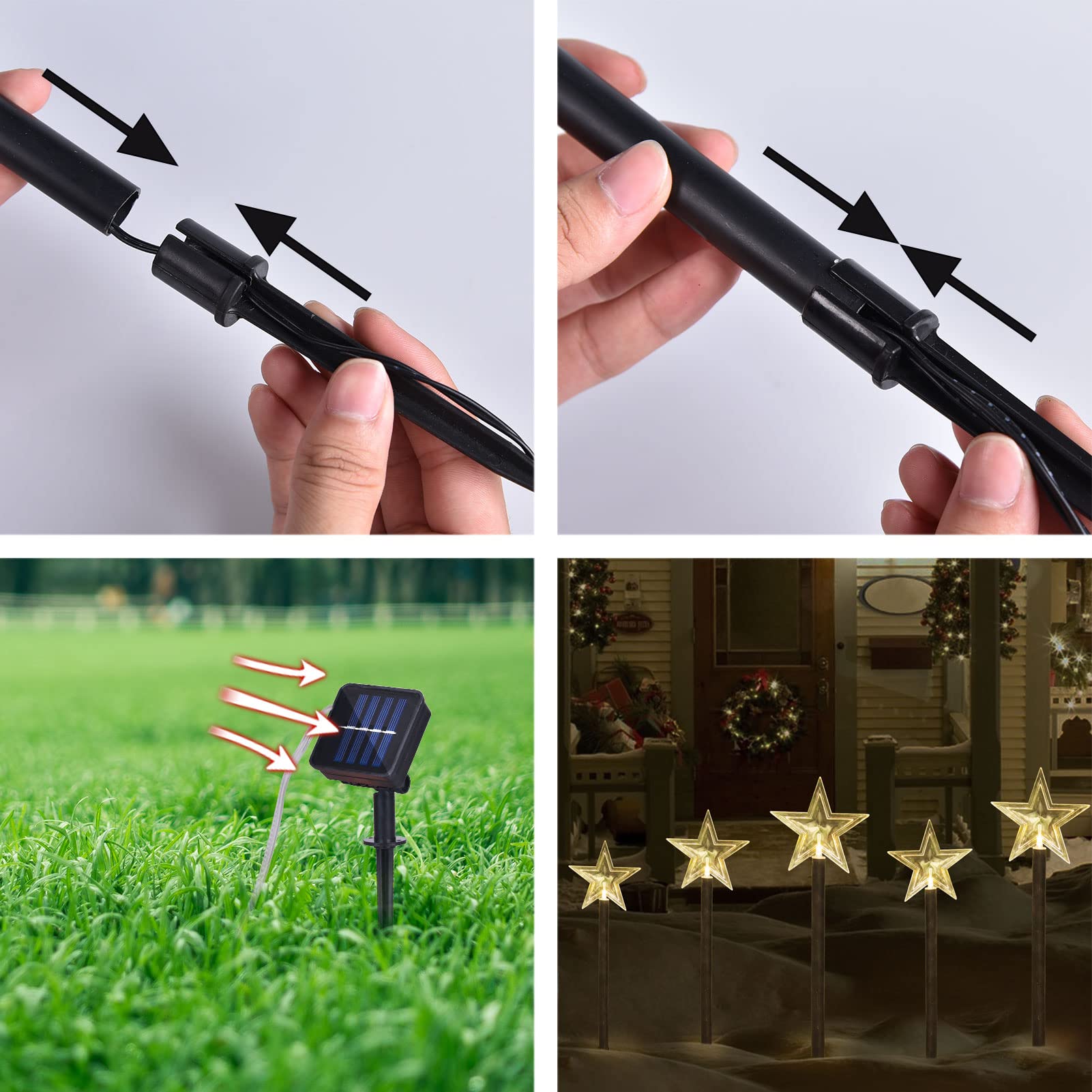 Solar Christmas Lights Outdoor, Energy Saving Waterproof Solar Powered Stake Lights, 2 Lighting Modes Christmas Decorations for 4th of July Home, Pathway, Garden, Walkway, Yard, Lawn, Patio (5 Stars)