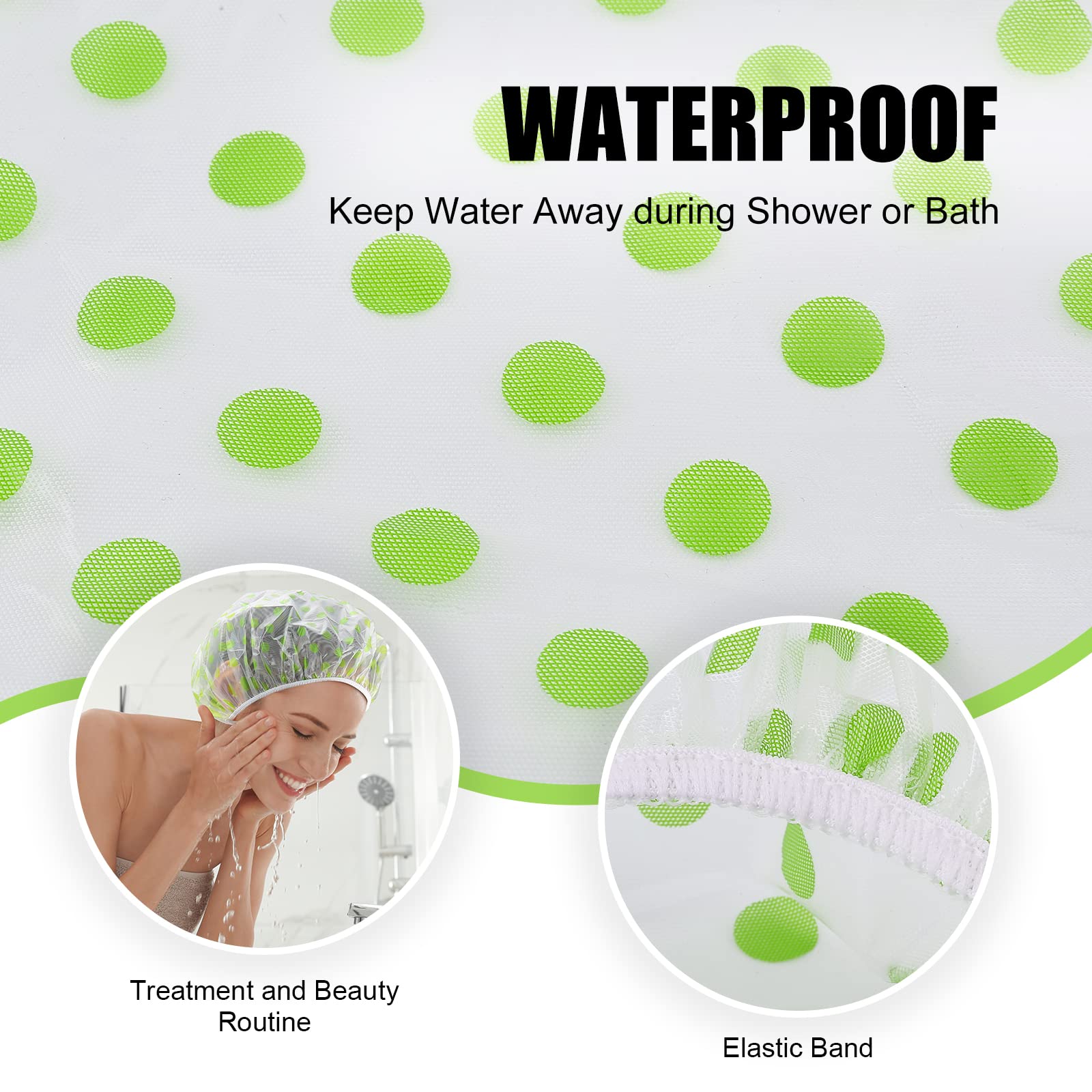 D Shower Caps for Women Reusable Waterproof, Plastic Bath Hair Cap, Elastic Band Shower Hat for Ladies Kids Spa Salon, 6 PC