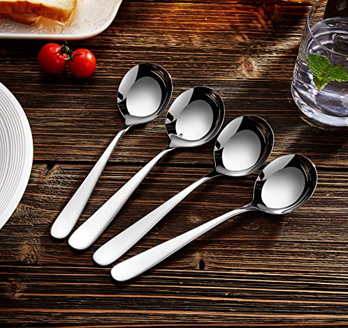 KEAWELL Premium 4-Piece 7" Louise Soup Spoons, 18/10 Stainless Steel, Dishwasher Safe