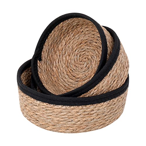 Round Small Basket Set,Basket for Organizing, Wicker Storage Basket,Cotton Rope Woven Baskets For Bathroom Organization,Woven Round Baskets for Wall Decoration,Natural Water Gourd Basket for Farmhouse Decoration, Set of 3 Black