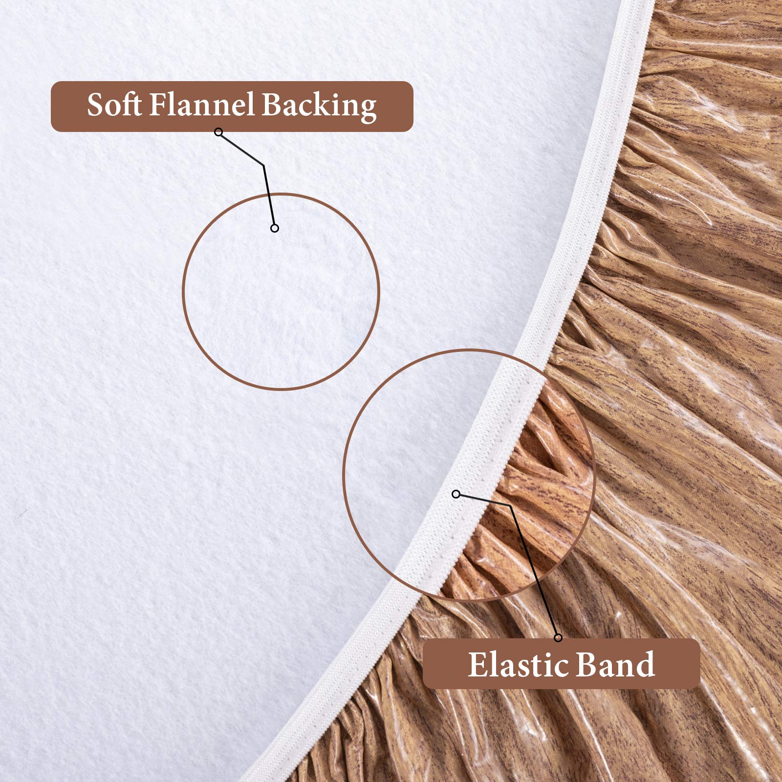 UMINEUX Round Fitted Vinyl Tablecloth with Elastic Edged & Flannel Backing, Waterproof Wipeable Round Table Cover for Indoor Outdoor Patio Use - Fits Tables up to 45" - 56" Diameter(Wood)