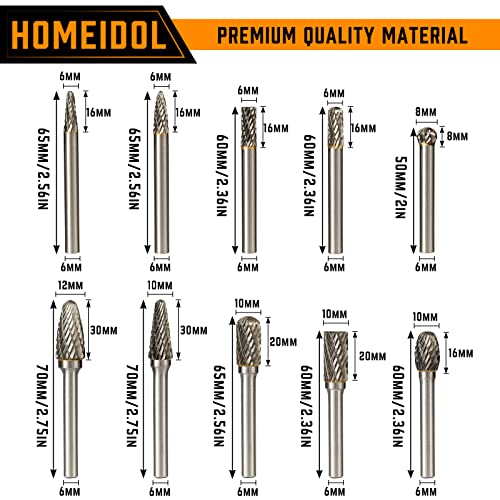 Carbide Burr Set Die Grinder Bits Rotary Tool Bits 1/4" Shank 10 PC Double Cut Wood Carving Accessories Cutting Burrs Metal Grinding Engraving Polishing Porting Trimming