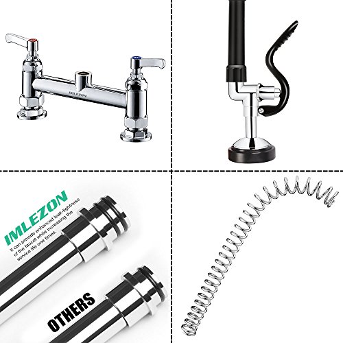 CWM Commercial Sink Faucet with Sprayer,Pre-Rinse Kitchen Brass Constructed Polished Chrome with Pull Down Sprayer 26"Height 8" Center with 8" Add-on Spout Deck Mounted
