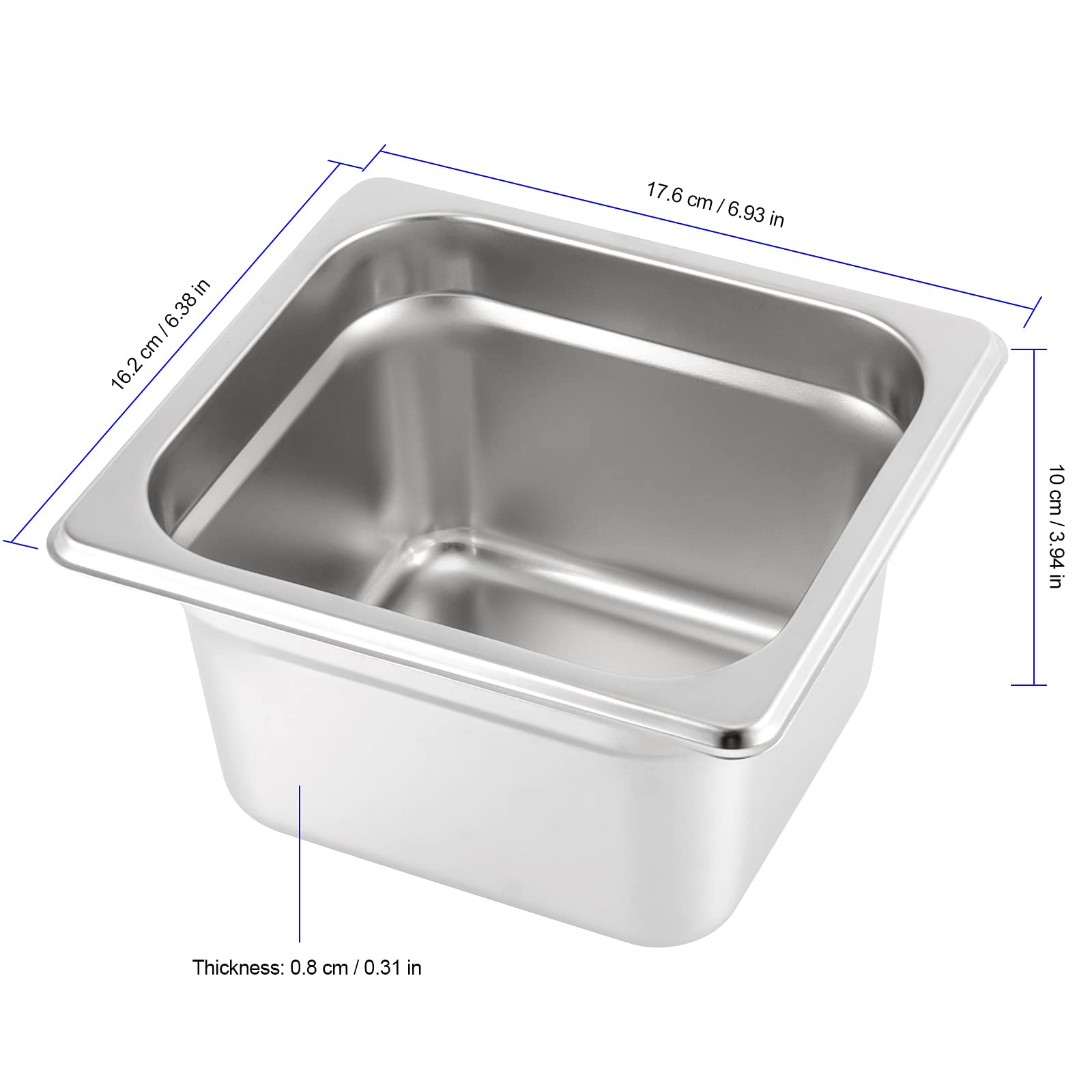 FUNSUEI 4 PCS 1/6 Size x 4 Inches Stainless Steel Steam Table Pans, Steam Table Chafer Pan, Hotel Pan Food Pan for Restaurants, Hotels, Buffets, Catering, Silver