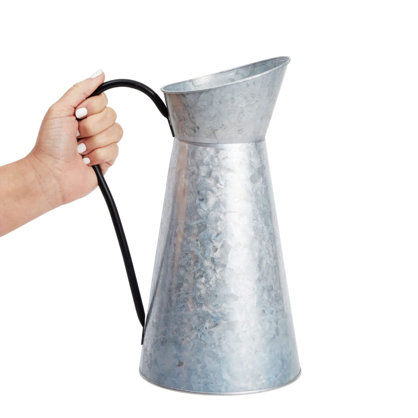 Juvale Rustic-Style Galvanized Vase with Handle, Metal Flower Vase for Farmhouse-Style Home Decor, Table Centerpieces, & Decorative Flowers Arrangements - Vase 12 Inch Tall - Metal Pitcher Vase