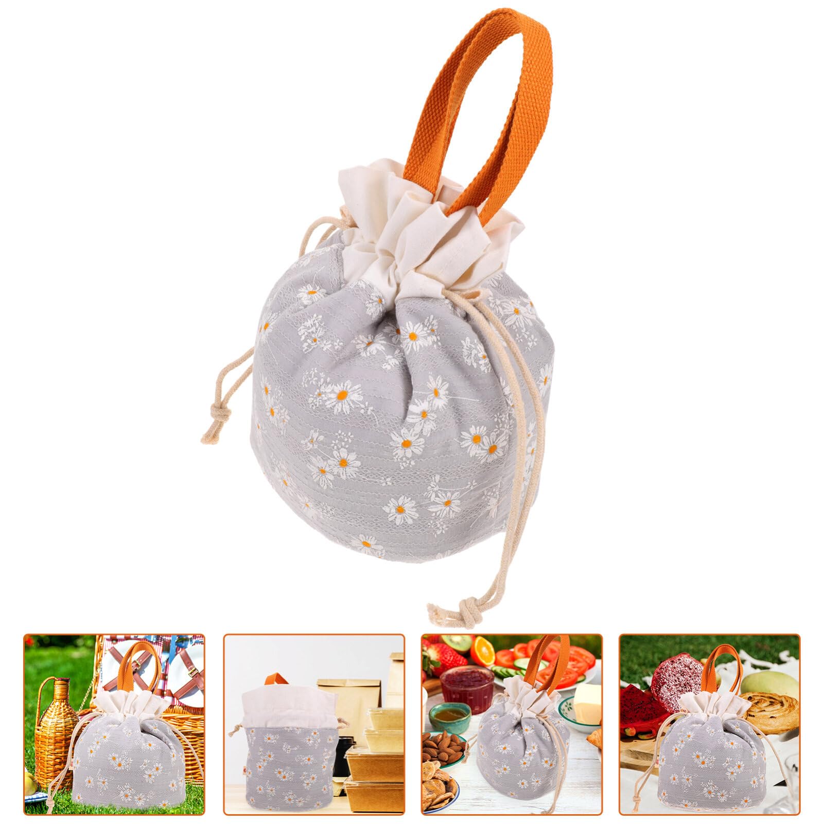 Cabilock Lunch Bag Insulated Folding Lunch Bag Bento Box Drawstring Bag Portable Lunch Holder Daisy Pattern Bento Box Bag Cute Tote