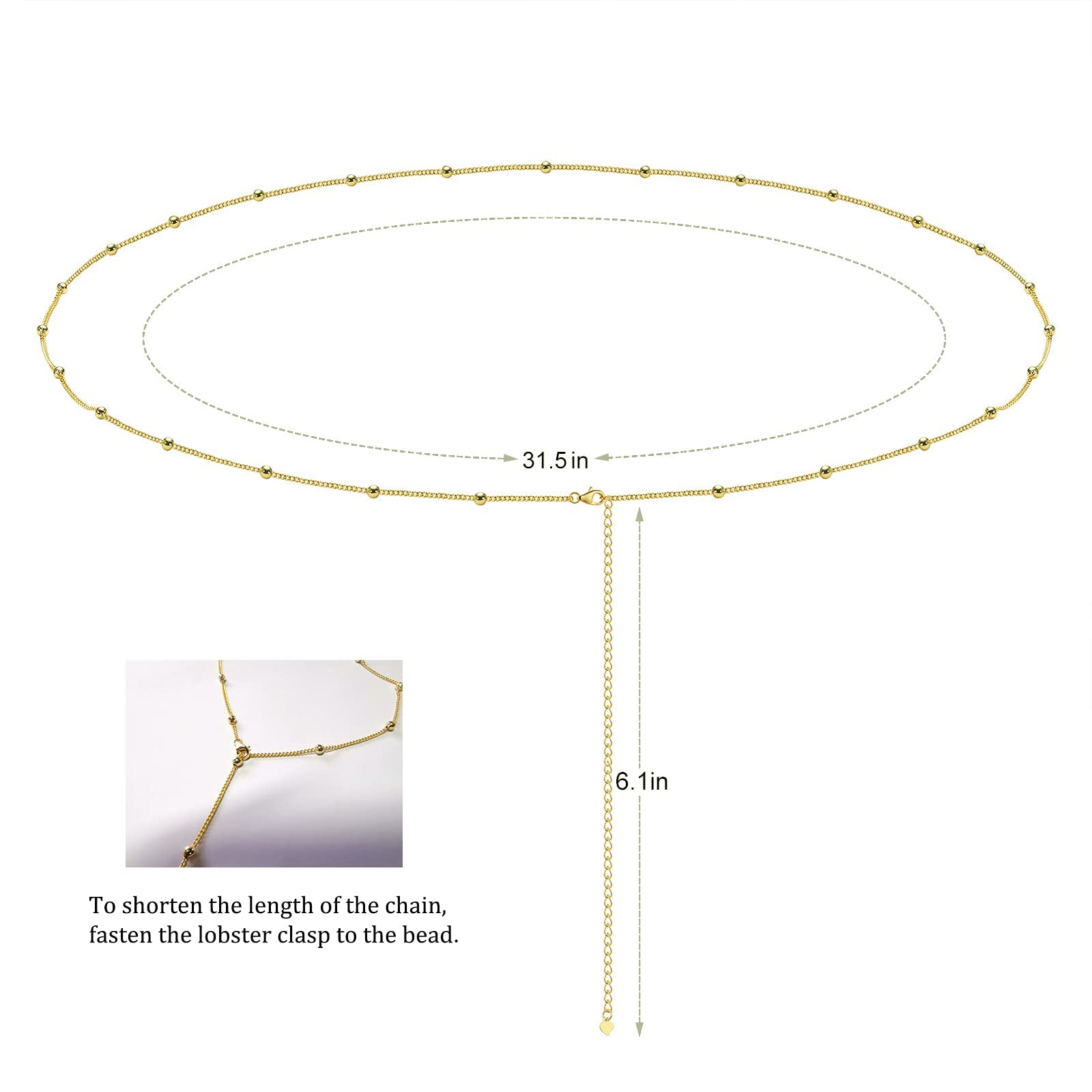 Body Belly Chain Gold for Women - AllenCOCO 18K Gold Beach Bikini Sexy Waist Beads Adjustable