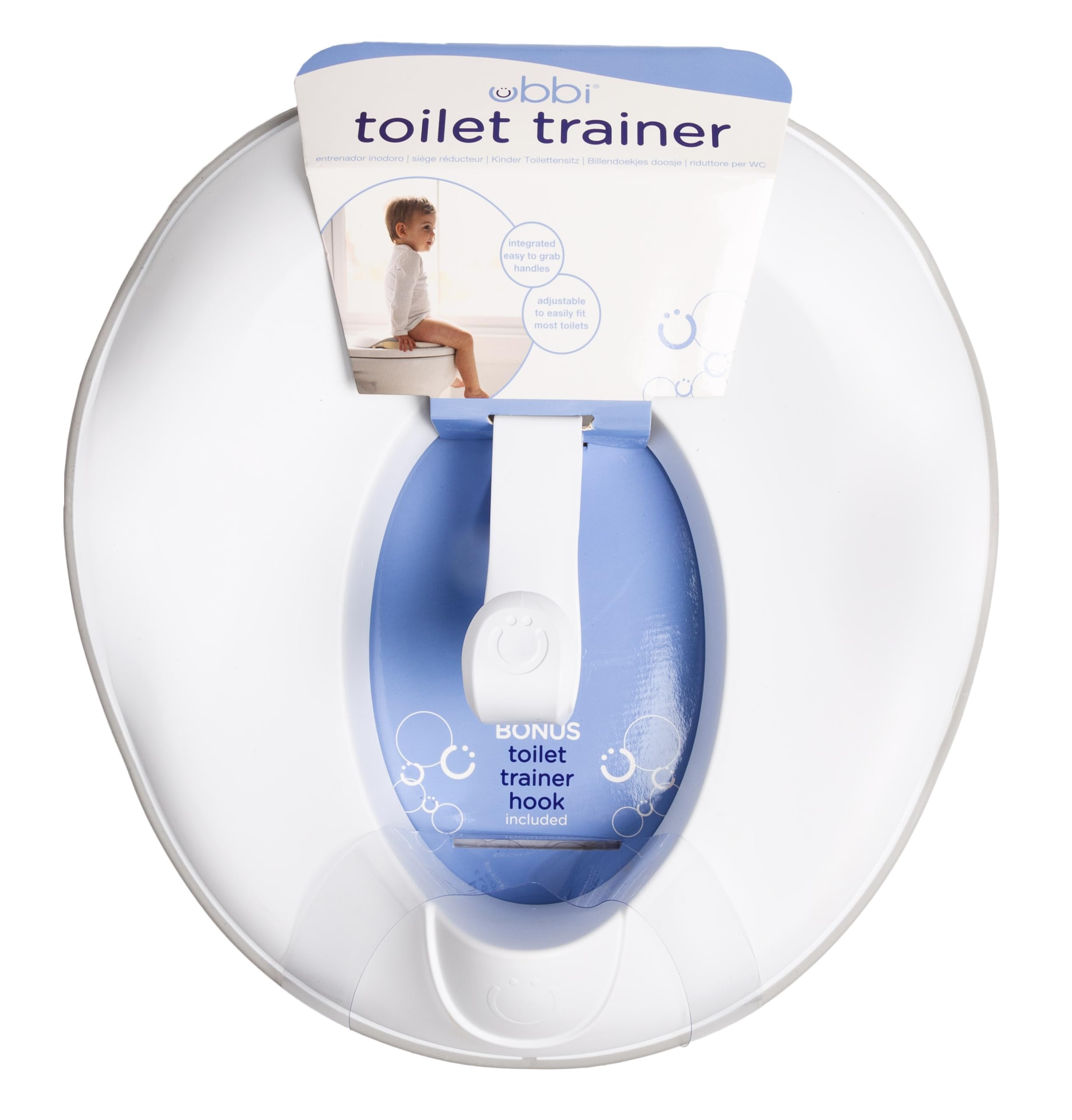 Ubbi Adjustable Toilet Trainer for Toddlers in Potty Training with Built-in Handles and Bonus Potty Hook for Easy Storage, Gray