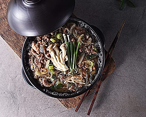 GREATUS Korean Dojagi R Pot/Premium Korean Stone Pot with lid Stone Bowl Ttukbaegi Dolsot (Large)