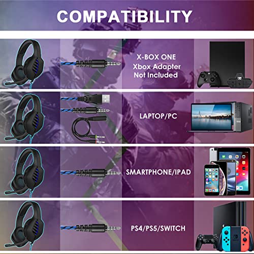 targeal Gaming Headset with Microphone - for PC, PS4, PS5, Switch, Xbox One, Xbox Series X|S - 3.5mm Jack Gamer Headphone with Noise Canceling Mic - Black&Blue