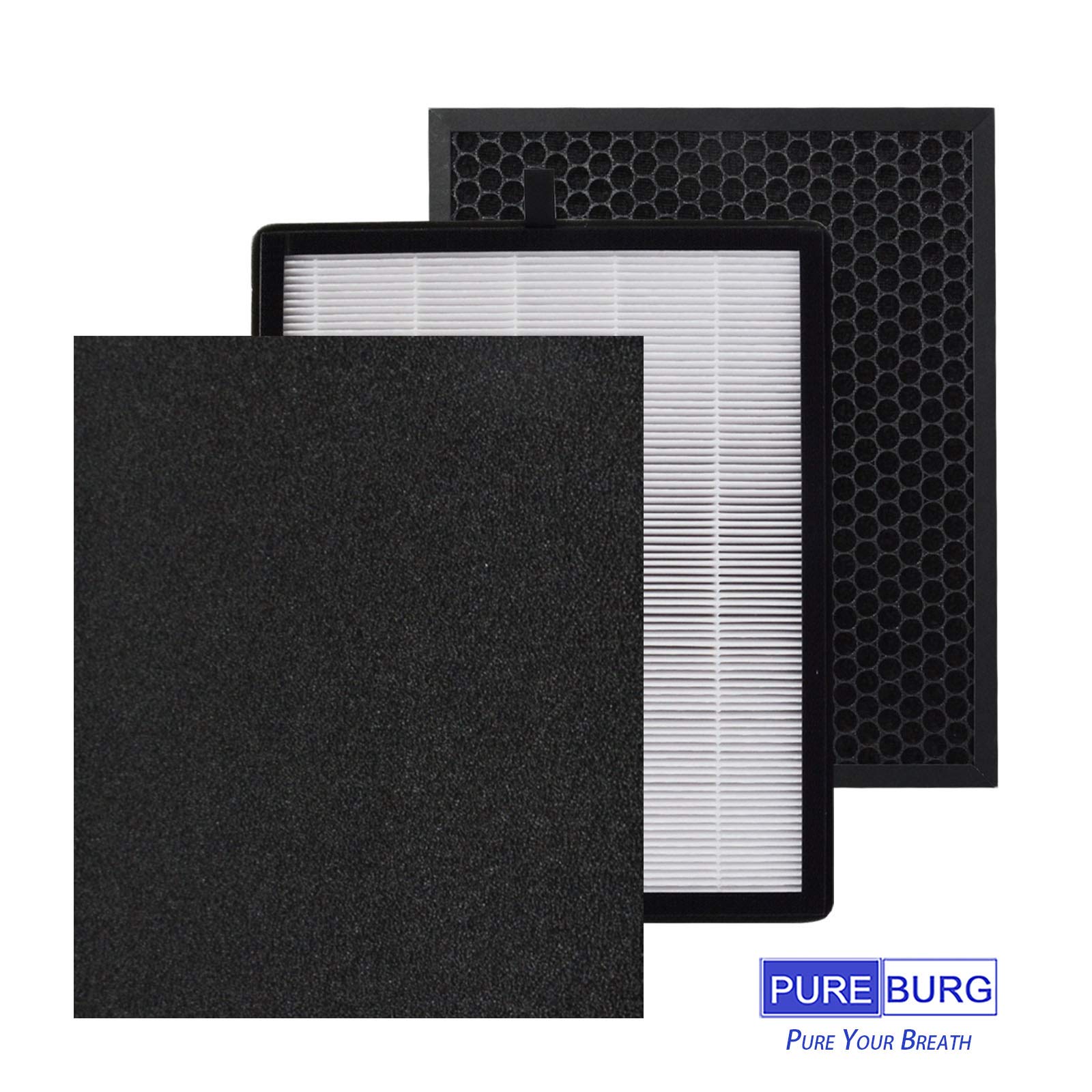 PUREBURG Replacement Filter Set Compatible with Zigma Aerio-300 Air Purifier, 2-Pack H13 HEPA + Activated Carbon Pre-Filter x 4 Air Clean Dust VOCs