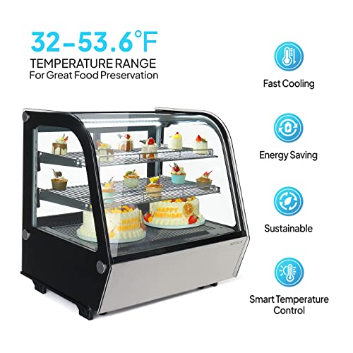 ROVSUN 4.2 Cu.Ft. Commercial Display Refrigerator, Refrigerated Display Case Countertop Pastry Display Case w/LED Lighting Air-cooling Automatic Defrost Rear Sliding Door for Cafe Restaurant