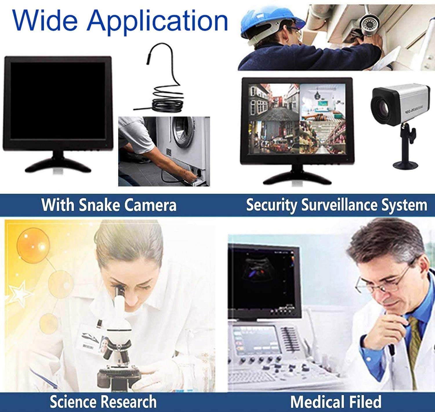 TPEKKA 10 Inch Security CCTV Monitor HD IPS 1024 x 768 Portable Mini TFT LCD Monitor BNC HDMI VGA AV Input for Computer PC FPV Screen DVR CCTV Cam Home Office Surveillance Raspberry Pi Gaming Display