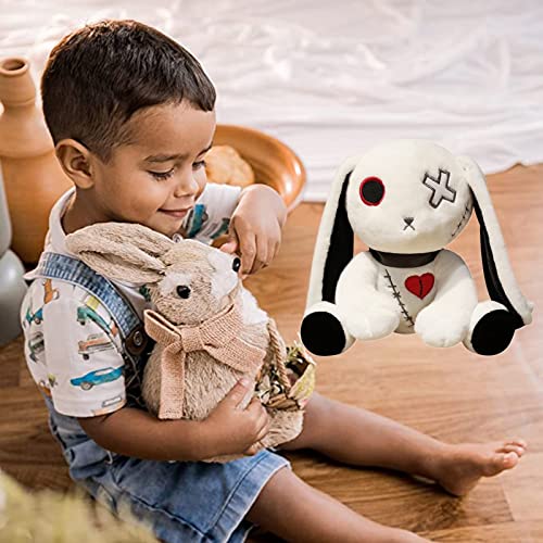 Crazy Rabbit Plush, Halloween Dreadful Bunny Stuffed Animal Long-Eared Standing Toy, Adorable Easter Anxiety Rabbit Plushie Birthday Gift for Kids Adults (White, 25cm)