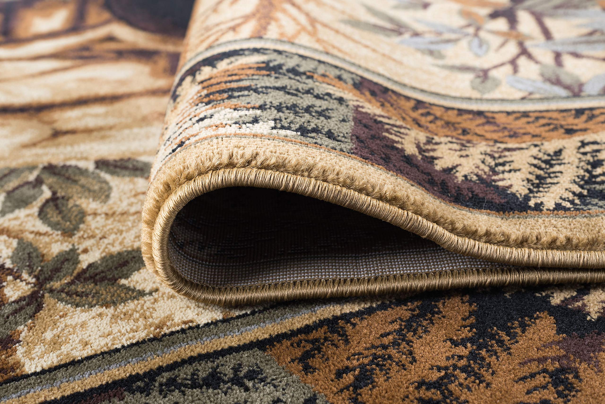 Fern Bear Novelty Lodge Pattern Beige Rectangle Area Rug, 8' x 10'