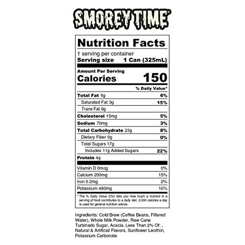 Bones Coffee Company S'morey Time Cold Brew Latte S'mores & Graham Crackers Flavored Coffee | Ready To Drink 100% Cold Brew Coffee Can | Cold Brew Latte S'mores in Cans | 11 Fl Oz Can (4 Pack)
