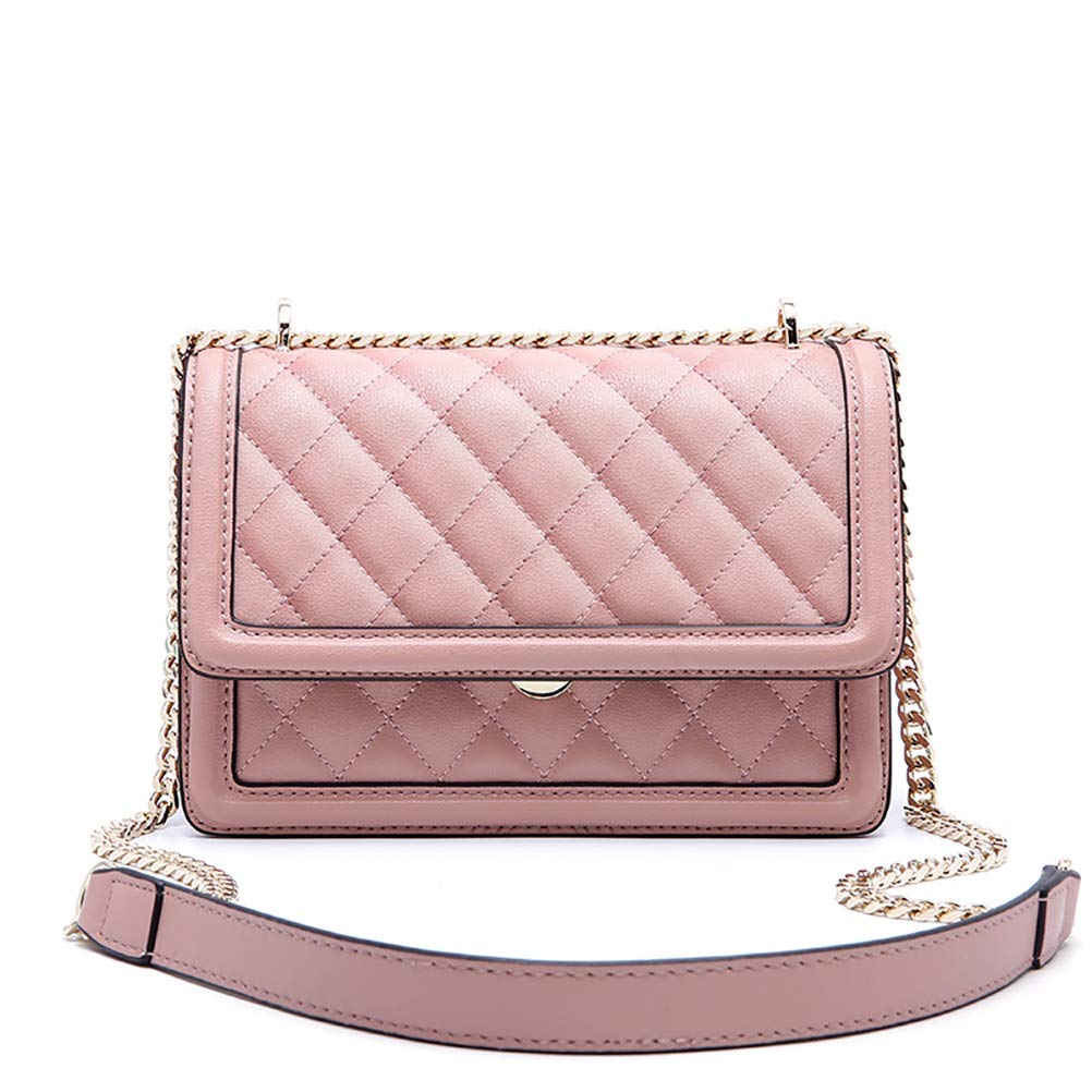 Plergi Small Genuine Leather Crossbody Quilted Handbag with Golden Chain Strap Lightweight Cellphone Purse for Women