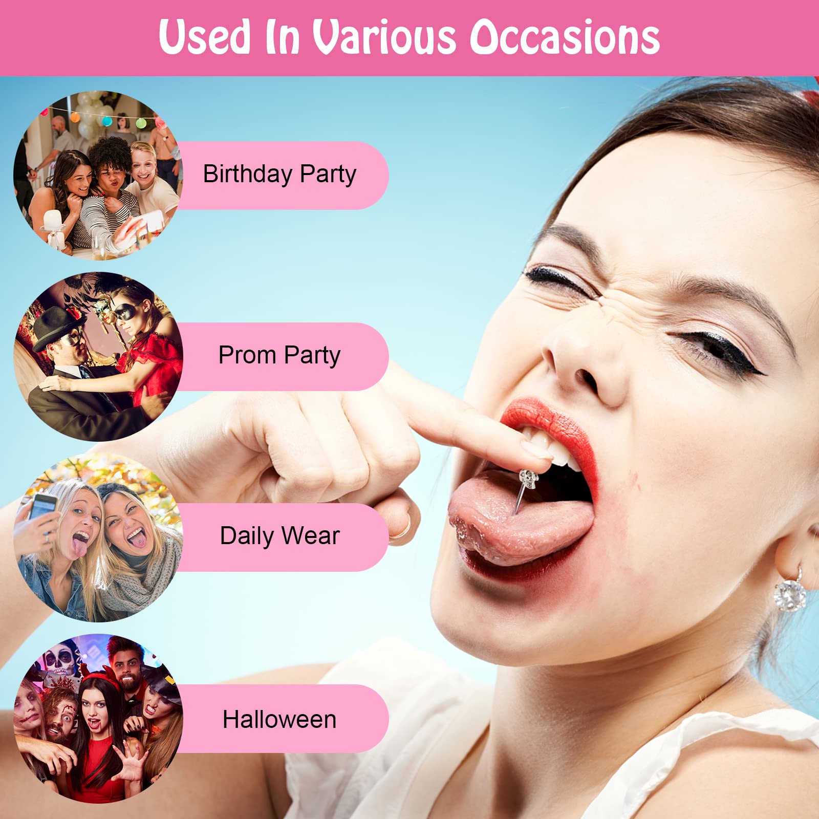 CrazyPiercing Assorted Tongue Rings, 14G Stainless Steel Tongue Piercing Rings Assorted Barbell bar Nipple Cute Tongue Rings for Women Men(13PCS)