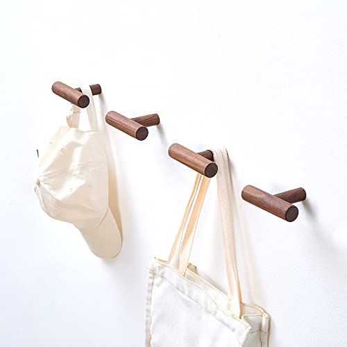 LONANGG Natural Wooden Coat Hooks Wall Hooks - Pack of 4 - Handmade Decorative Wood Coat Pegs - Wall Mounted Modern Hook -Minimalist Hooks for Hanging Hat, Scarf Hooks (Black Walnut Hook)
