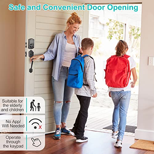 Electronic Keypad Deadbolt, AboLife Keyless Entry Door Lock, Auto Lock, Keyed Entry with Handle, Front Door Handle Sets, Digital Smart Door Lock - Black