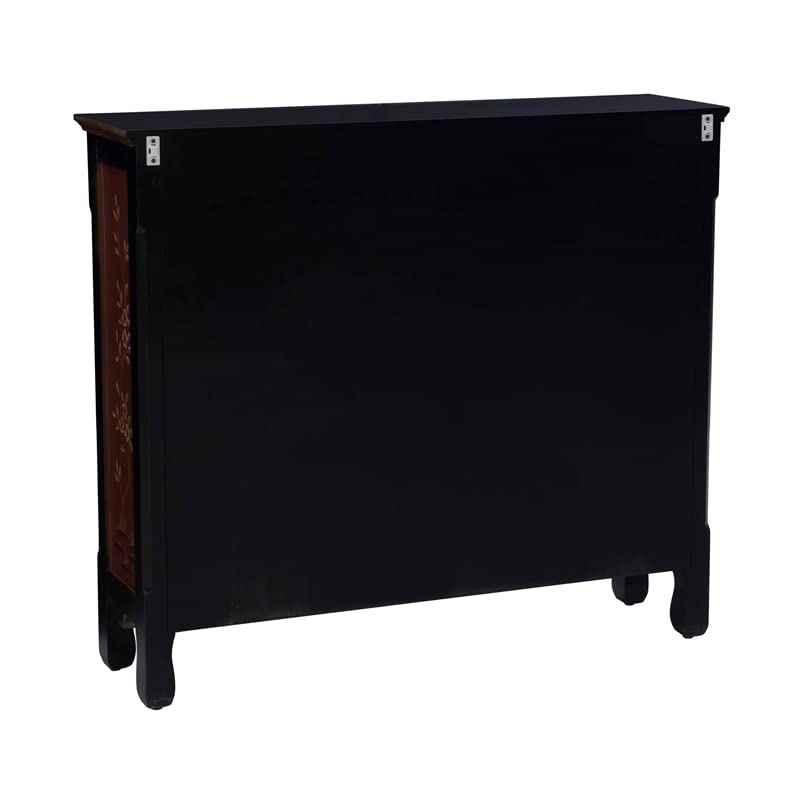 BOWERY HILL Narrow Console Table with Drawers and Doors for Living Room, Tall Wood Table for Behind The Sofa, Hand Painted, Red