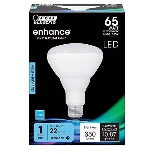 Feit Electric BR30 LED Light Bulb, 65W Equivalent, Dimmable, 650 Lumens, E26 Standard Base, 5000K Daylight, 90 CRI, Recessed Can Light Bulbs, 22 Year Lifetime, BR30DM/950CA/4, 4 Pack