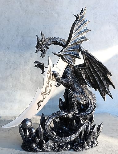 Ebros 13"Tall Large Dreamwork Fantasy Bahamut Elder Dragon Statue With Fire Dagger Blunt Knife As Letter Opener Or Decorative Dagger