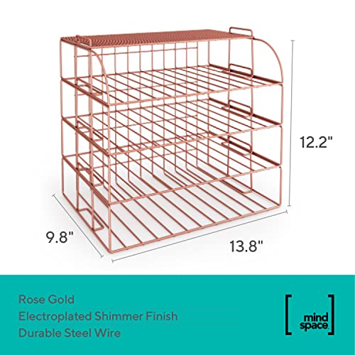 File Organizer for Desk, Letter Tray Desk Organizer, 4 Tier Desk Organizers and Accessories, File Folder Organizer, Desk File Organizer - Office Organization, 1 Upper Shelf, Wire Collection, Rose Gold