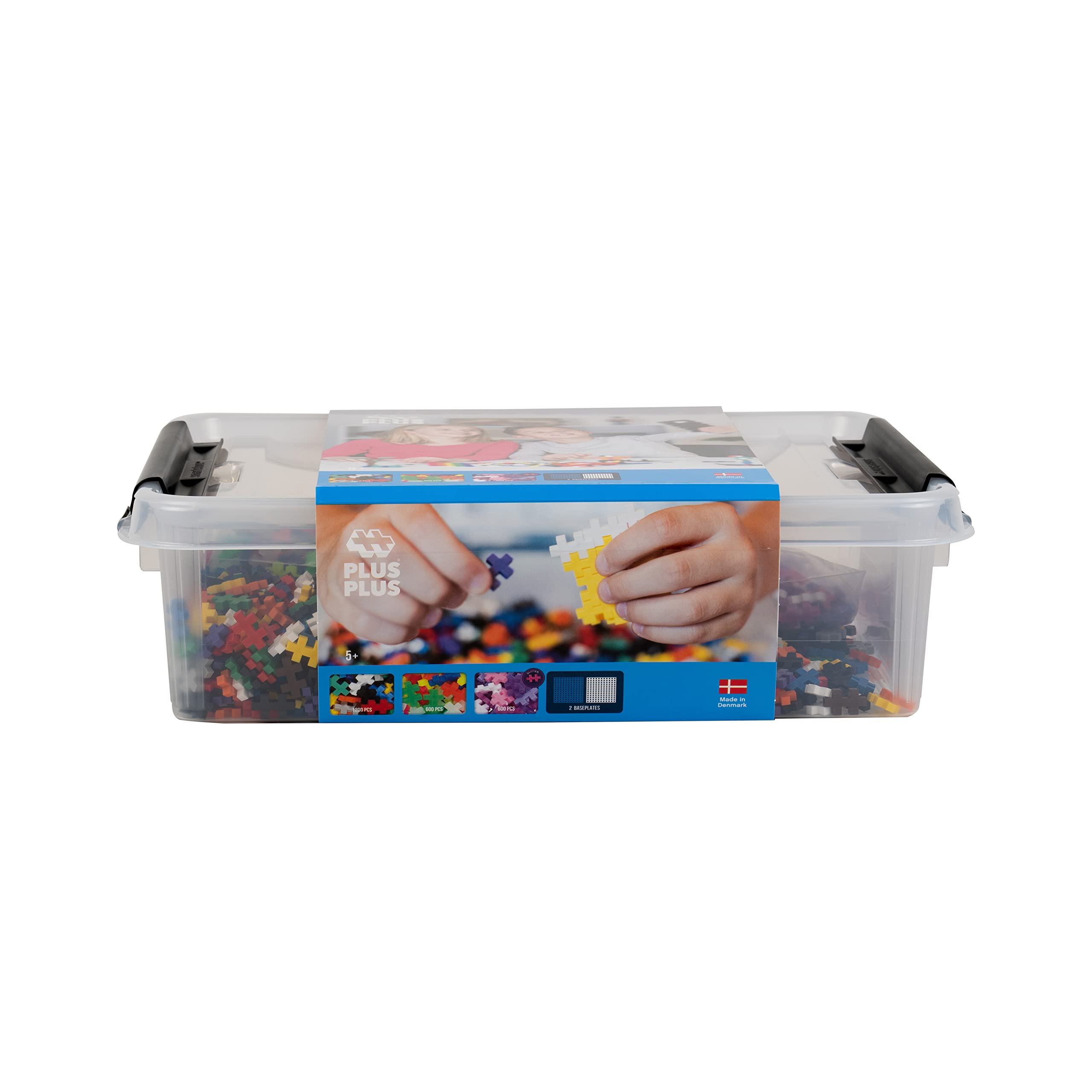 Plus-Plus - 2,400 Pieces in Storage Tub - Basic, Neon & Glitter Mix w/ 2 Baseplates - Construction Building Stem/Steam Toy, Kids Mini Puzzle Blocks