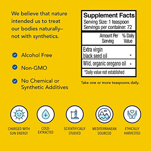 NORTH AMERICAN HERB & SPICE Black Seed Oil - 12 fl. oz. - Cardiovascular, Digestive & Immune Support - Contains Wild, Mediterranean Oreganol P73 Oregano Oil - Non-GMO - 72 Total Servings