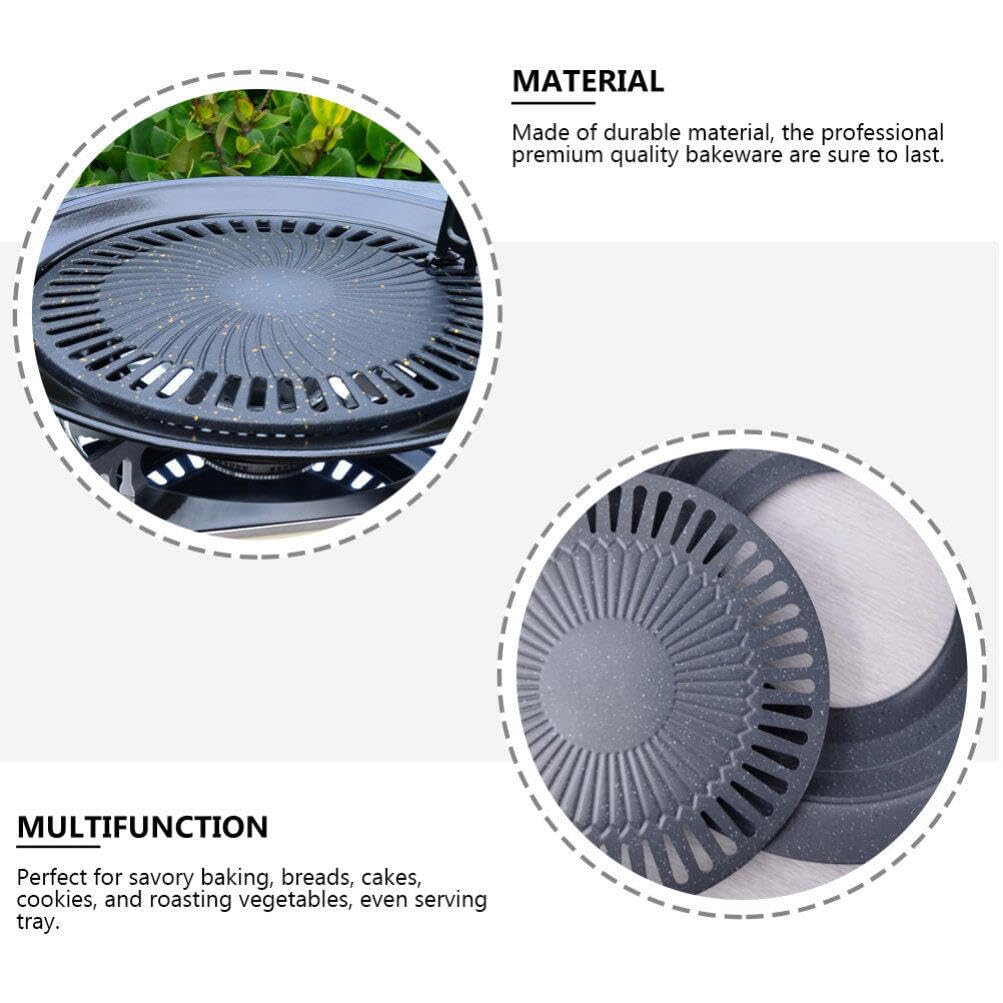 Cabilock Portable Stove Korean Grill Pan Cast Iron Non Stick Indoor Grill Stovetop Plate Round Barbecue Pan Korean Style BBQ Plate Table BBQ Korean BBQ Grill Pan Cheesecake Pan