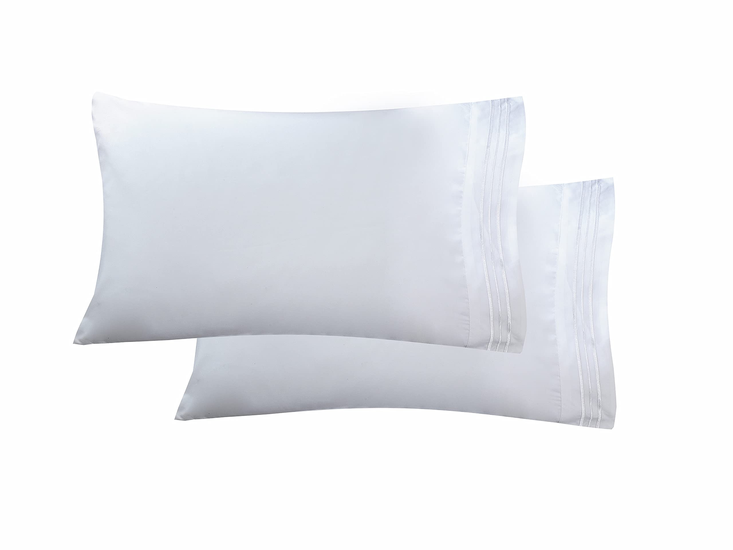Elegant Comfort Luxury Ultra-Soft 2-Piece Pillowcase Set 1500 Thread Count Egyptian Quality Microfiber Double Brushed-Wrinkle Resistant, Standard Size, White