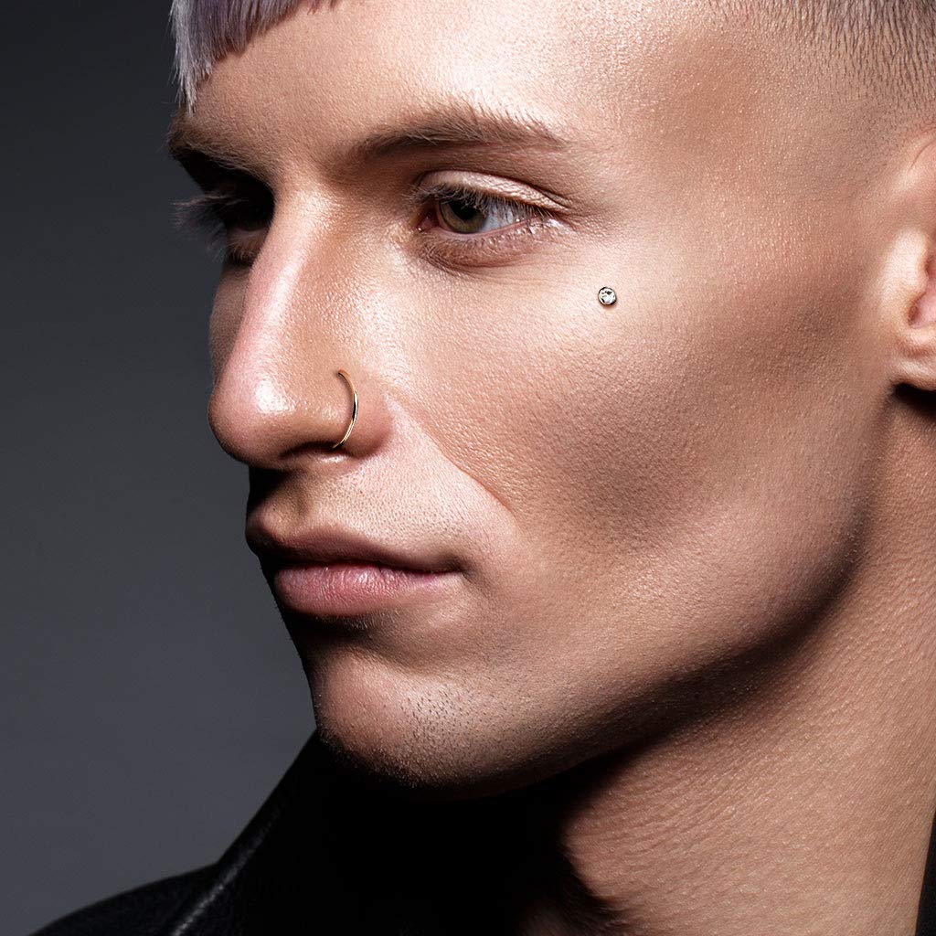 BODY DAZZ 20G-18G Grade 23 Titanium D Shape Nose Ring Hoop (Goldtone 18G 10mm)