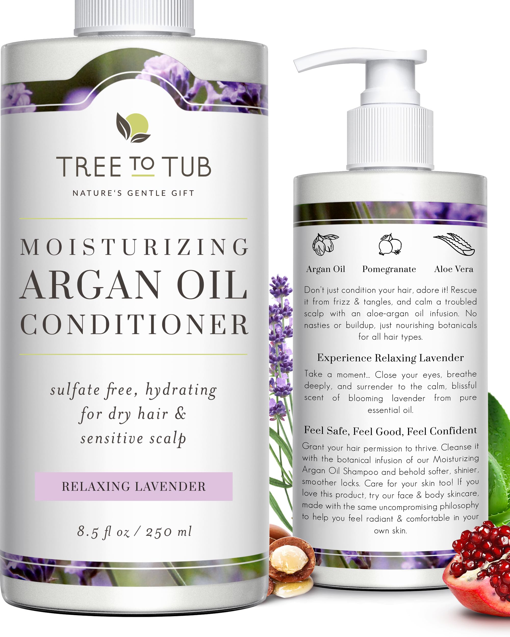 Tree to Tub Moisturizing Conditioner for Dry Hair & Dry Scalp - Hydrating Sulfate Free Argan Oil Conditioner & Vegan Hair Moisturizer for Women & Men w/Organic Coconut Oil, All Natural Lavender