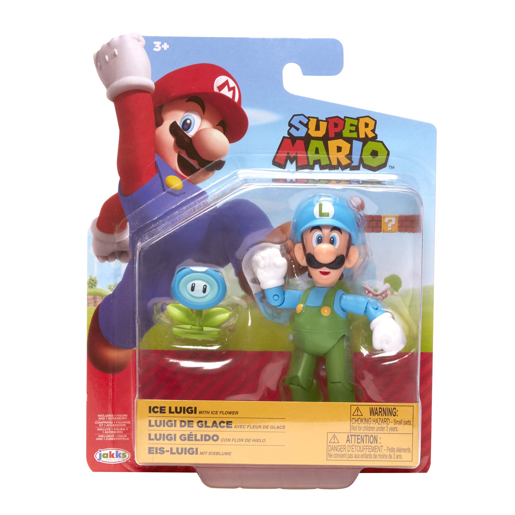 Nintendo Super Mario Collectible Ice Luigi 4" Poseable Articulated Action Figure with Ice Flower Accessory, Perfect for Kids & Collectors Alike! for Ages 3+