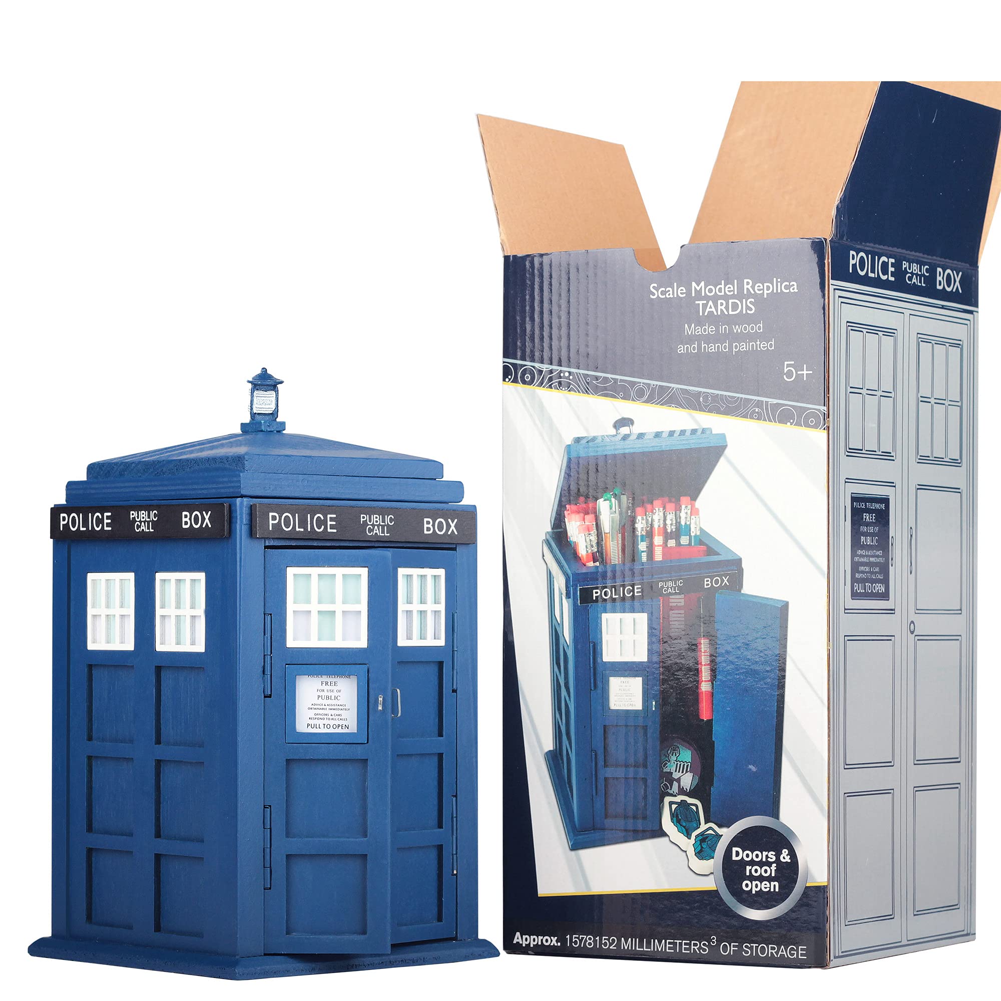 CEDAR ALPHA Wooden Tardis Cookie Jar, Desk Shed, Wood Desk Shed Pen Pencil Holder, Container