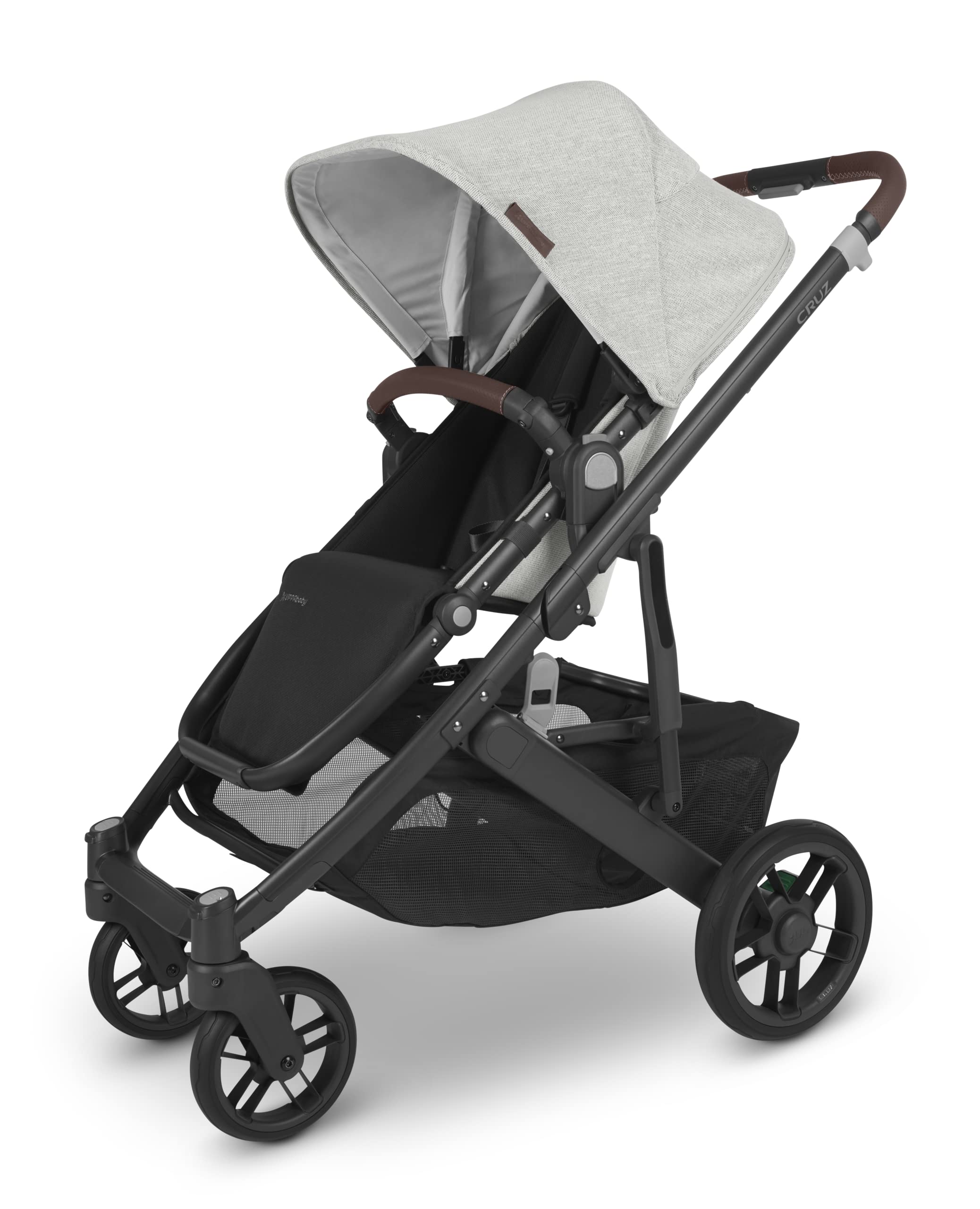 Cruz V2 Stroller -Anthony (White & Grey Chenille/Carbon/Chestnut Leather) + Infant Snug Seat
