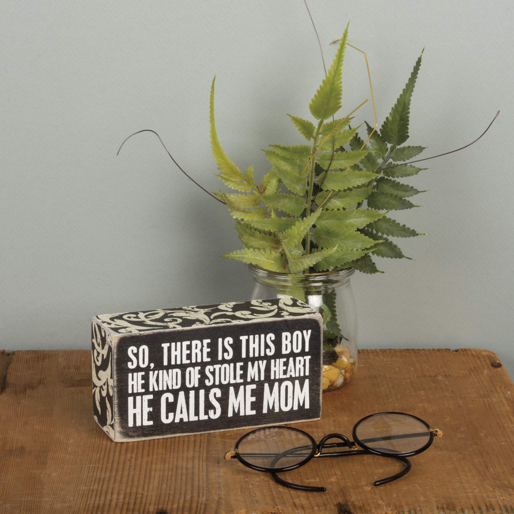 Primitives by Kathy 23548 Floral Trimmed Box Sign, 5 x 2.5-Inches, Calls Me Mom