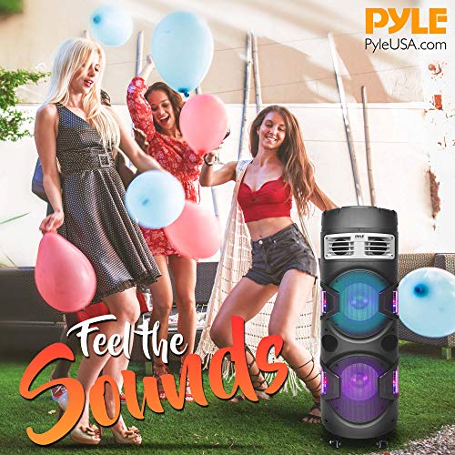 Pyle Portable Bluetooth PA Speaker System - 1200W Outdoor Bluetooth Speaker Portable PA System w/TWS Function, Microphone in, Flashing DJ Party Lights, USB Reader, FM Radio, Rolling Wheels