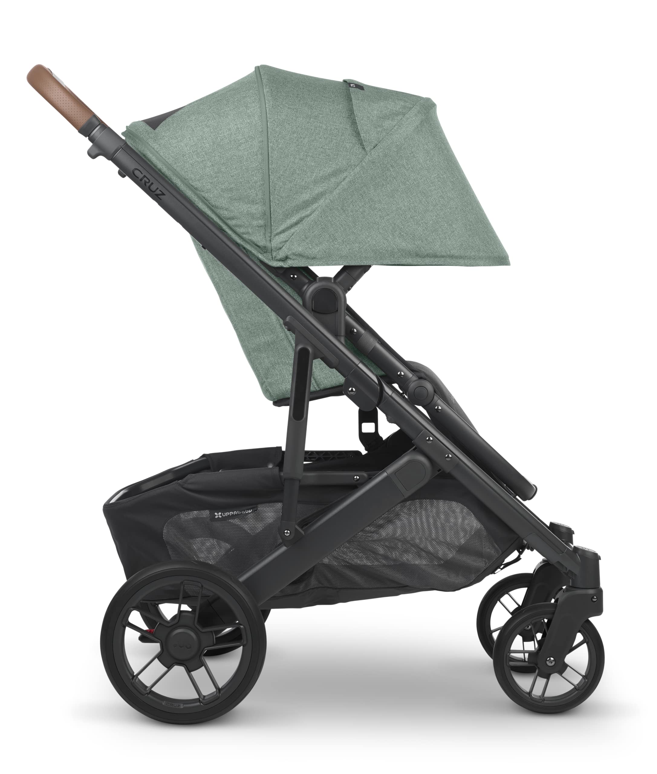 Cruz V2 Stroller - Gwen (Green Melange/Carbon/Saddle Leather) + Bassinet - Gwen (Green Melange/Carbon)